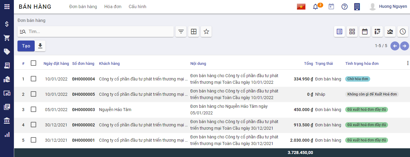 Bán hàng - Hướng dẫn sử dụng hệ thống vESS
