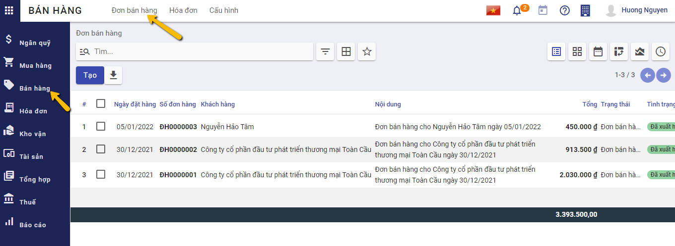 Bán hàng - Hướng dẫn sử dụng hệ thống vESS